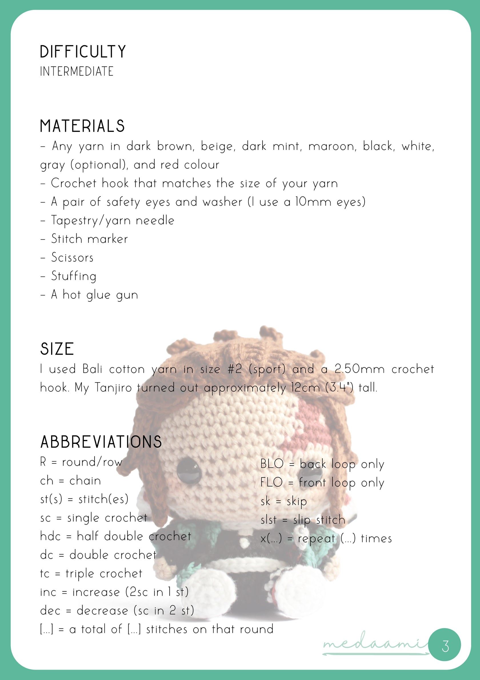 Tanjiro Demon Slayer Amigurumi Crochet Doll Pattern – Medaami Patterns
