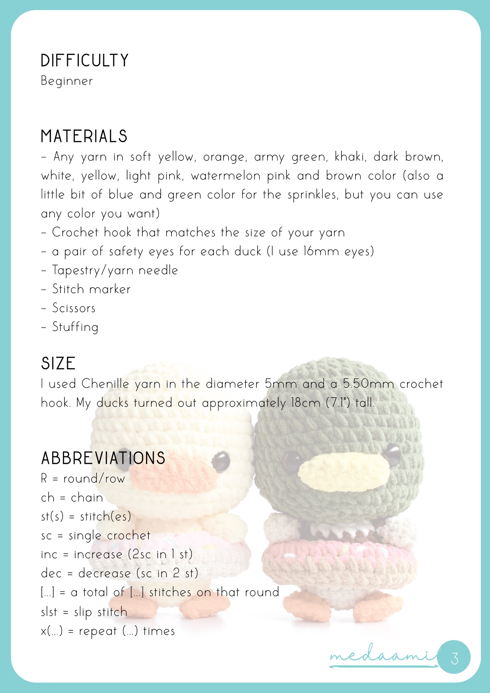 Chunky Ducks in Donuts Amigurumi Crochet Doll Pattern – Medaami Patterns