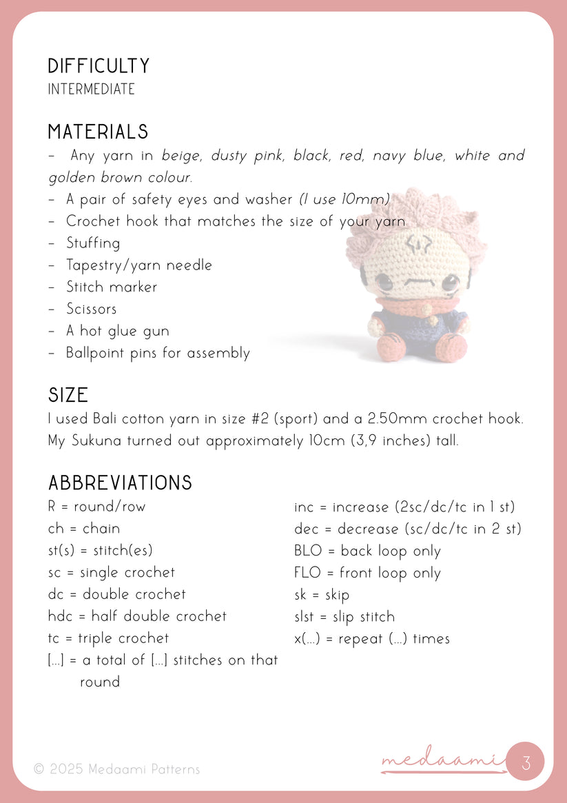 Ryomen Sukuna Jujutsu Kaisen inspired Amigurumi Pattern – Medaami Patterns